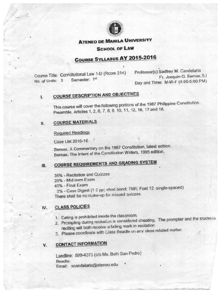 Consti 1 Syllabus | PDF