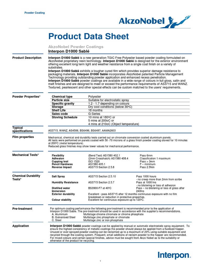 Interpon D1000 Sable TDS | PDF | Chemistry | Materials