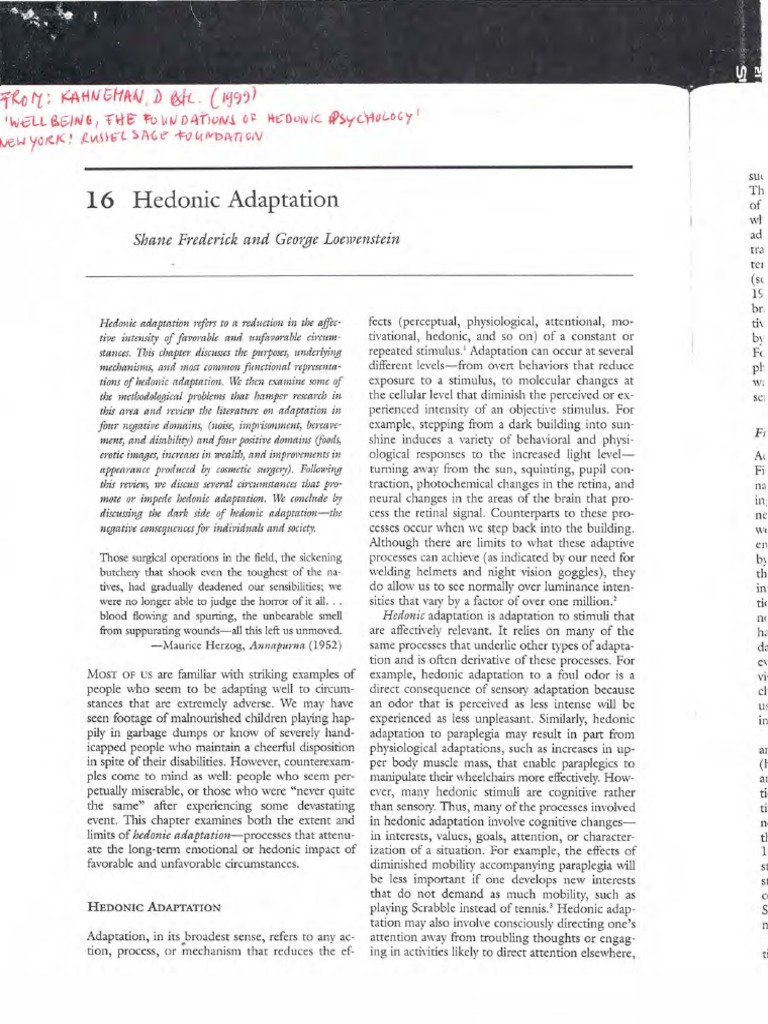 Understanding Hedonic Adaptation | PDF | Pain | Affect (Psychology)