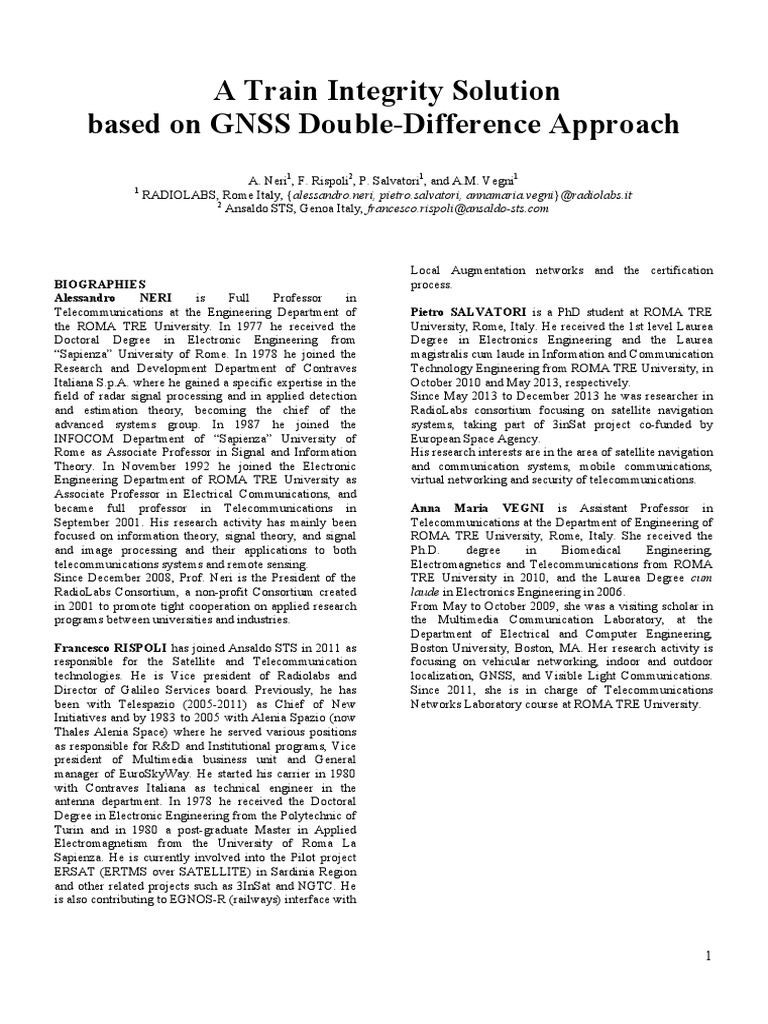 A Train Integrity Solution Based On GNSS Double-Difference Approach | PDF | Wireless Sensor ...