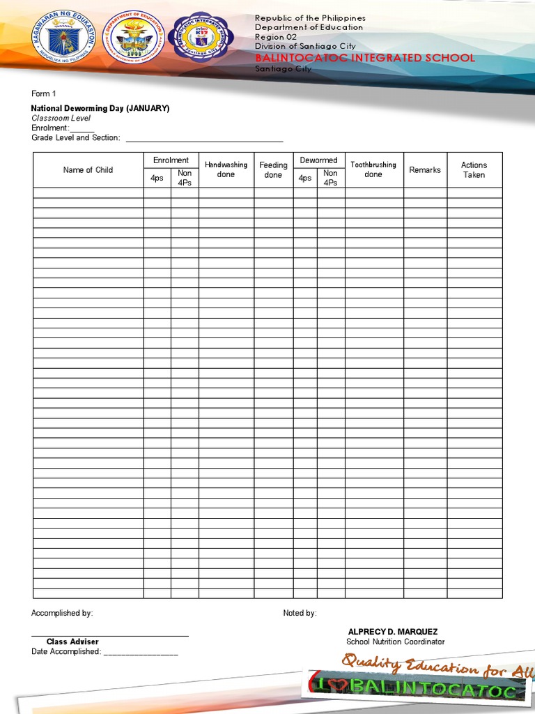 Form 1-National Deworming Form | PDF