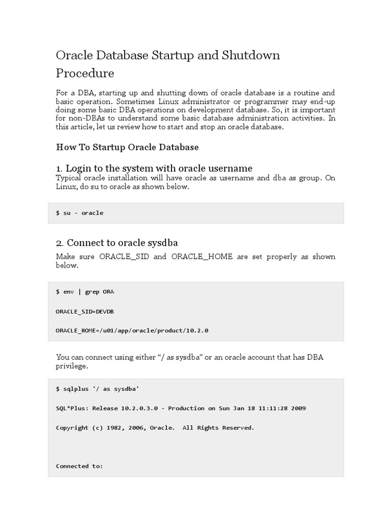 Oracle Database Startup and Shutdown Procedure | PDF | Oracle Database | Databases