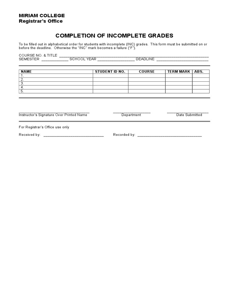 Completion Form for Incomplete Grades | PDF | Career & Growth