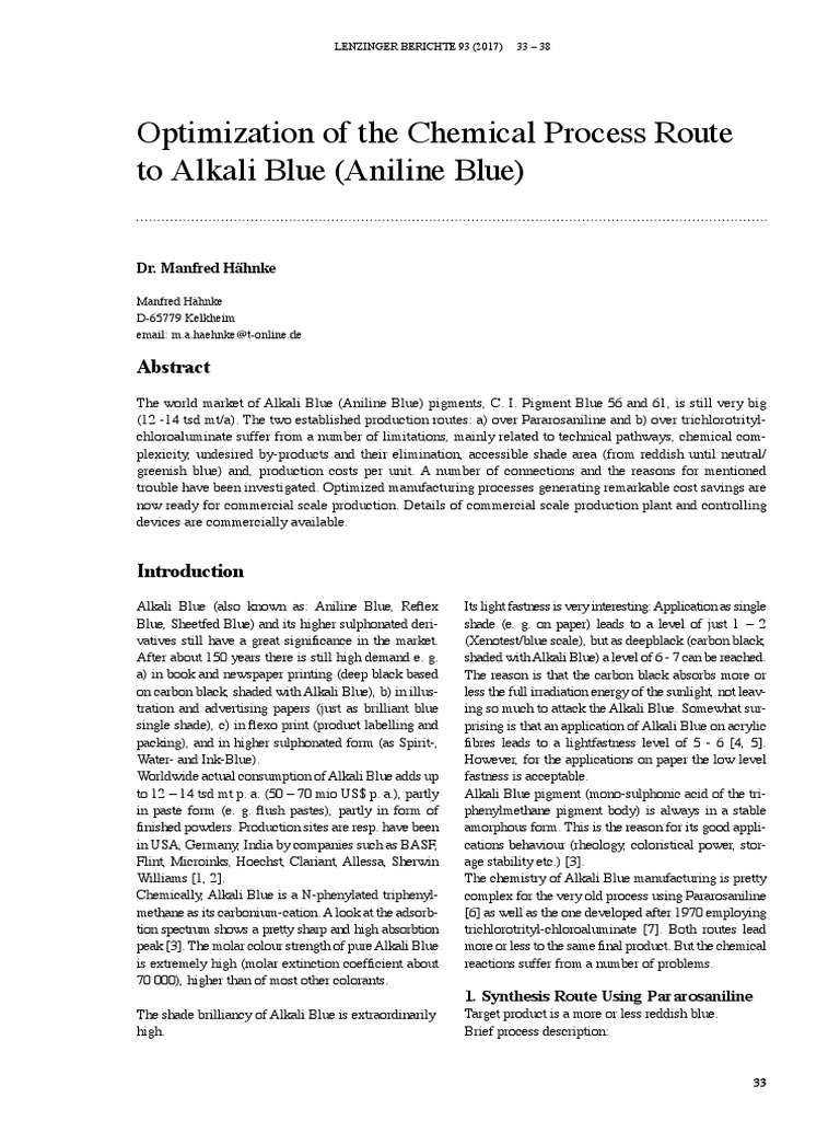 Optimization of Aniline Blue Process | PDF | Sodium Hydroxide | Sulfuric Acid