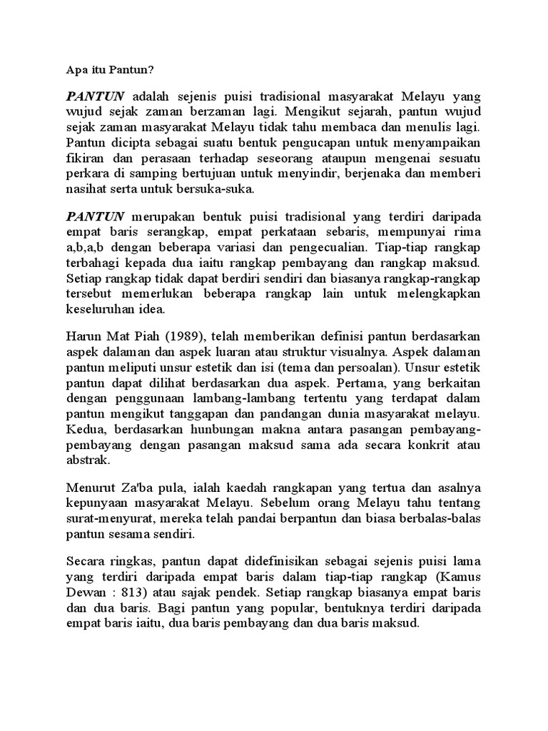 Sejarah dan Struktur Pantun Melayu | PDF | Seni & Disiplin Bahasa | Klasik