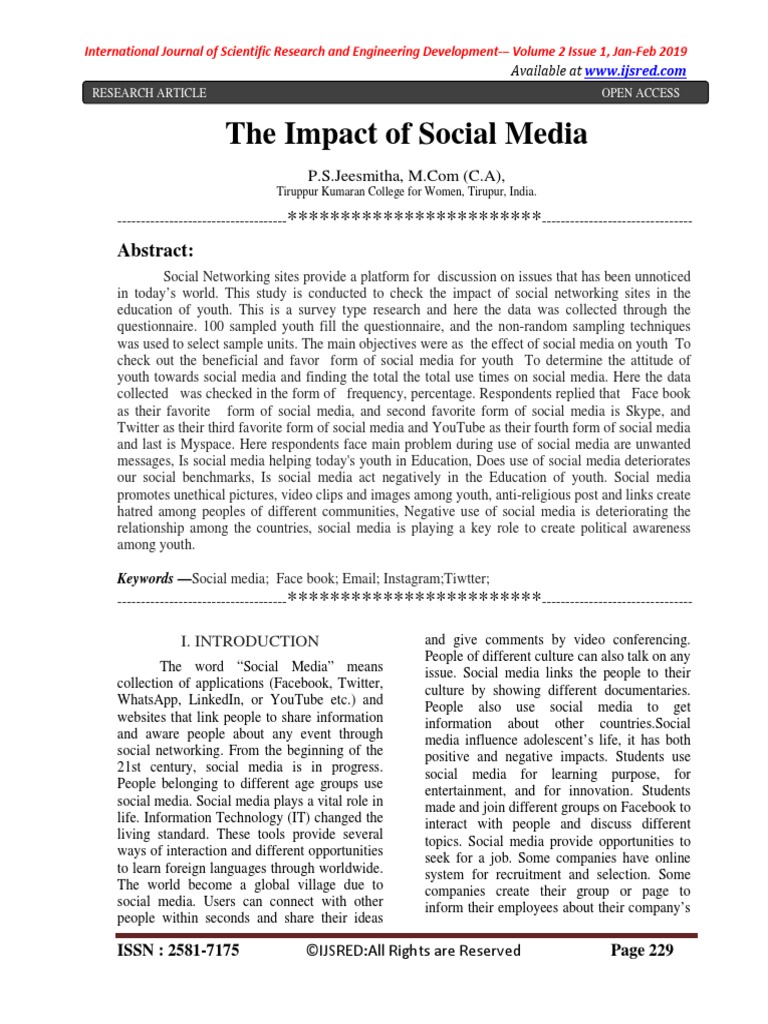 The Impact of Social Media: Abstract | PDF | Social Media | Popular ...