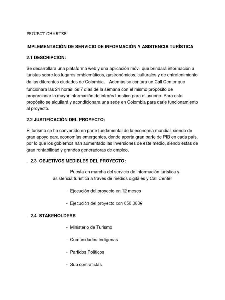 Project Charter | PDF | Turismo | Aplicación movil