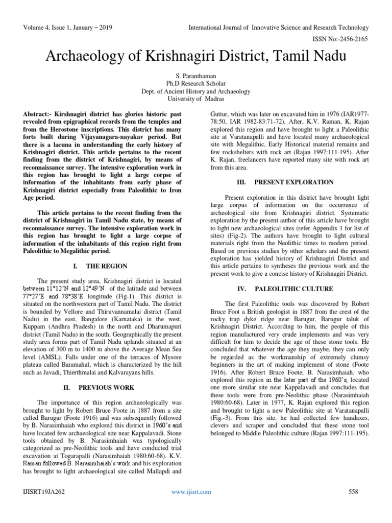 Archaeology of Krishnagiri District, Tamil Nadu | PDF | Neolithic | Archaeology