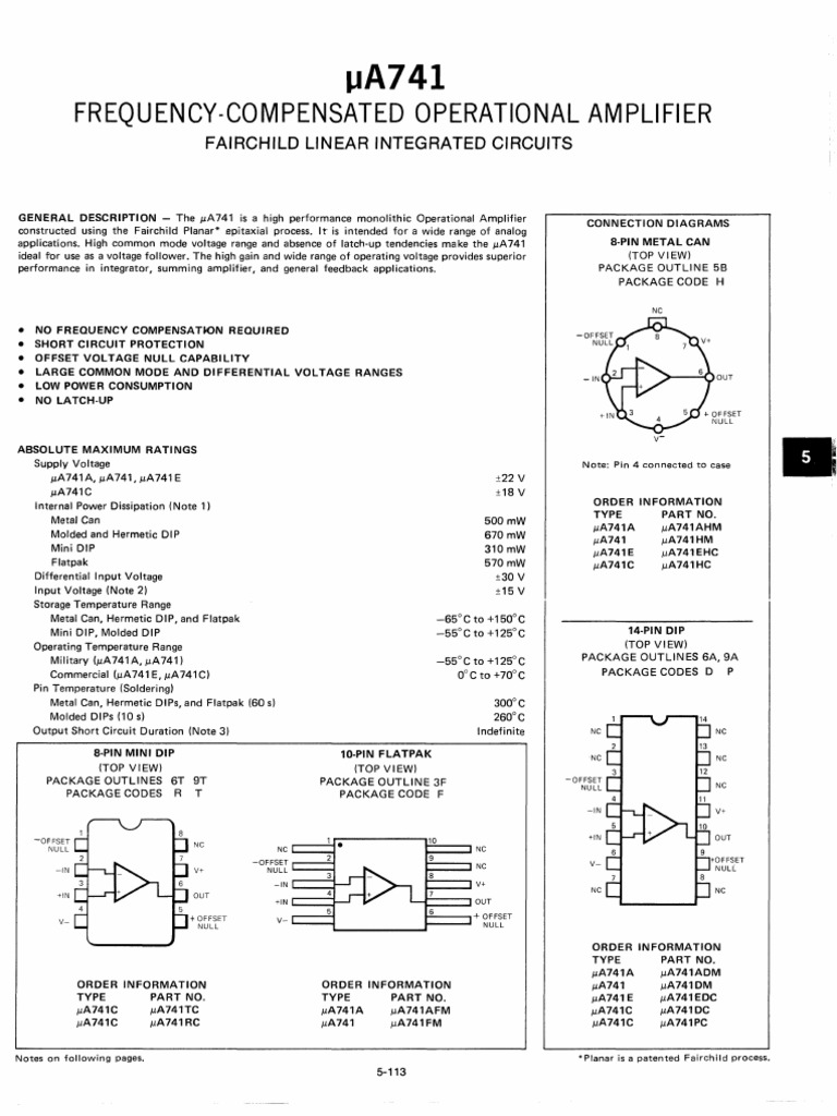 Frequency-Compensated Operational Amplifier: Fairchild Linear ...