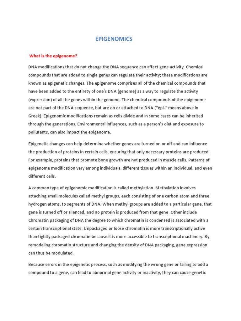 Epigenomics: What Is The Epigenome? | PDF | Epigenetics | Gene