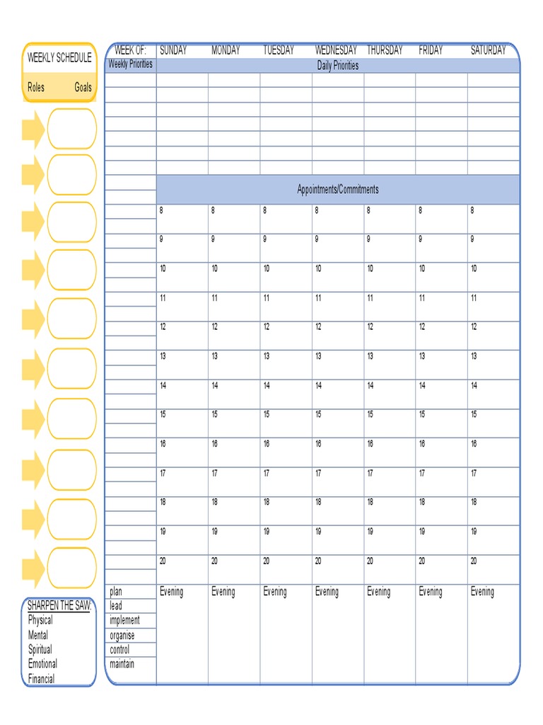 Weekly Schedule and Priorities Planner | PDF