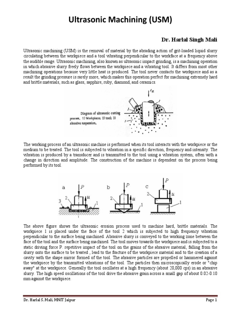 Ultrasonic Machining (USM) : Dr. Harlal Singh Mali | PDF | Machining ...