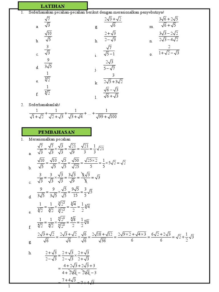 Merasionalkan Penyebut Pecahan Bentuk Akar | PDF
