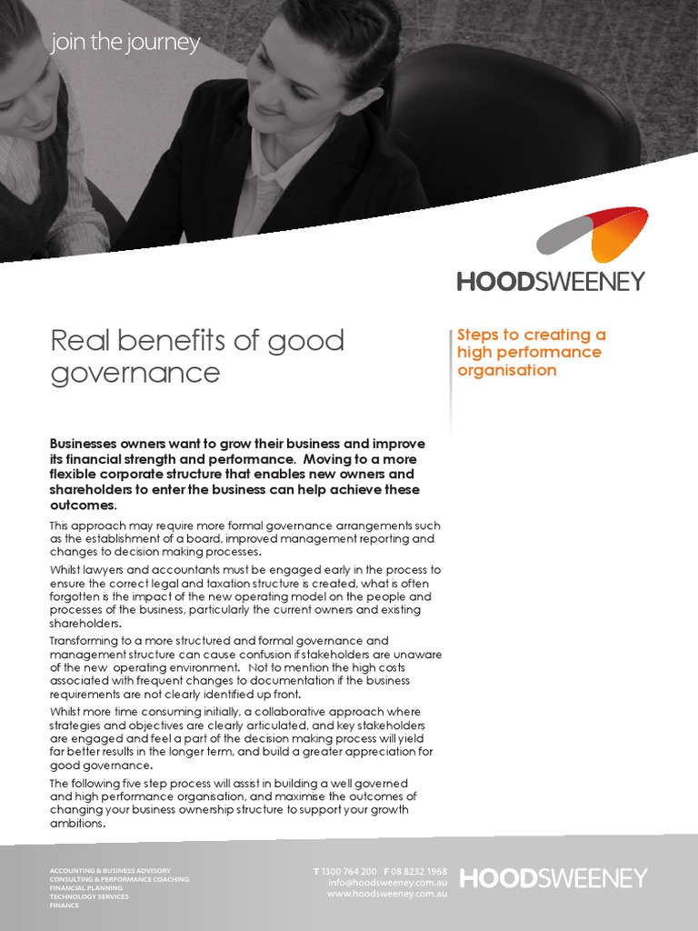 Real Benefits of Good Governance: Steps To Creating A High Performance ...
