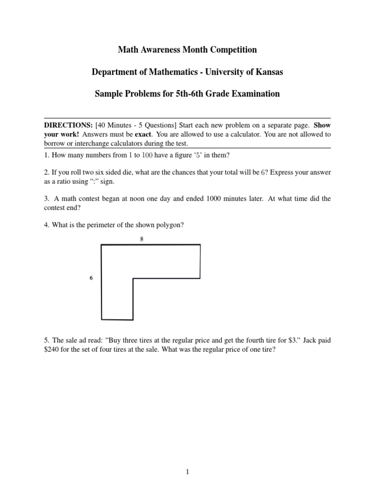 Math Awareness Month Competition Department of Mathematics - University ...