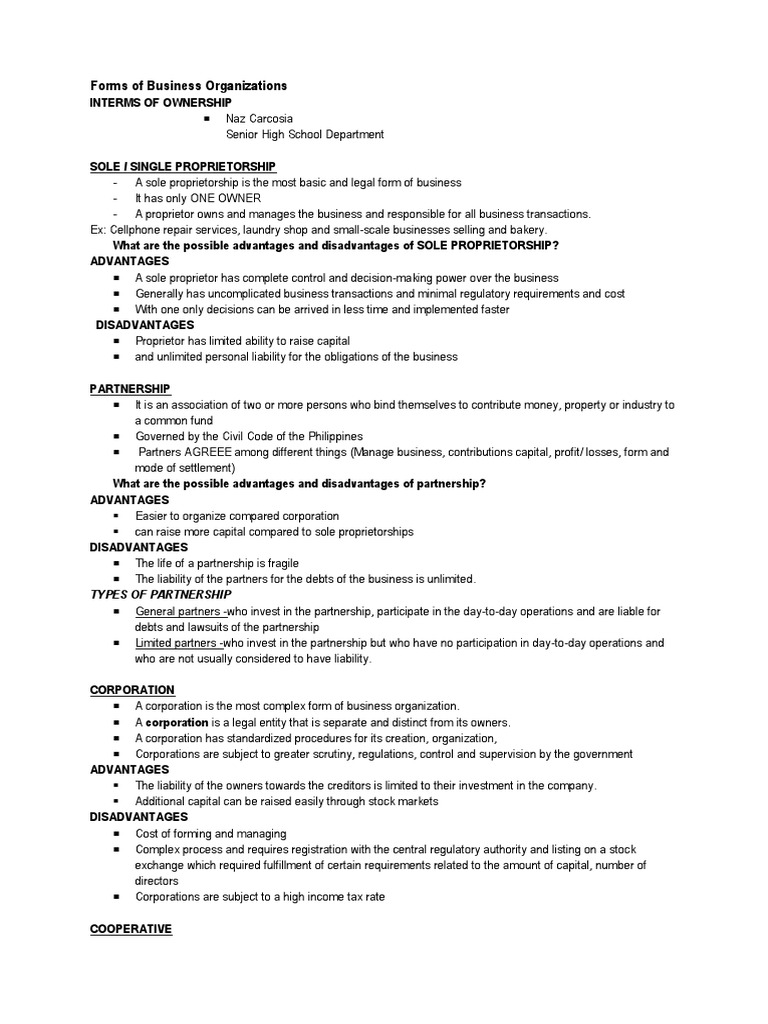 ENTREP Handouts | PDF | Partnership | Sole Proprietorship