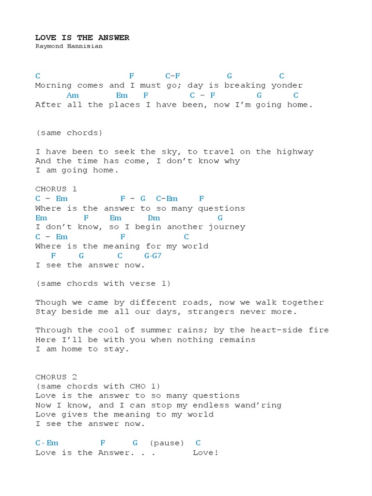Love is the Answer Lyrics by Raymond | PDF