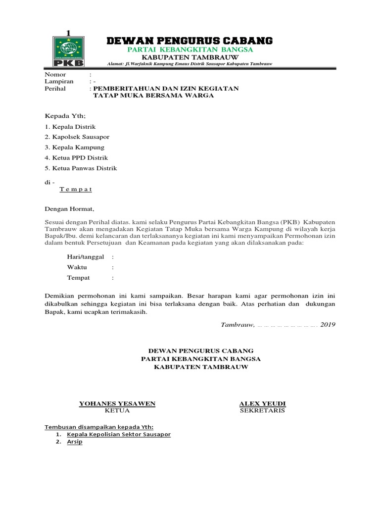 Surat Pemberitahuan Partai PKB | PDF