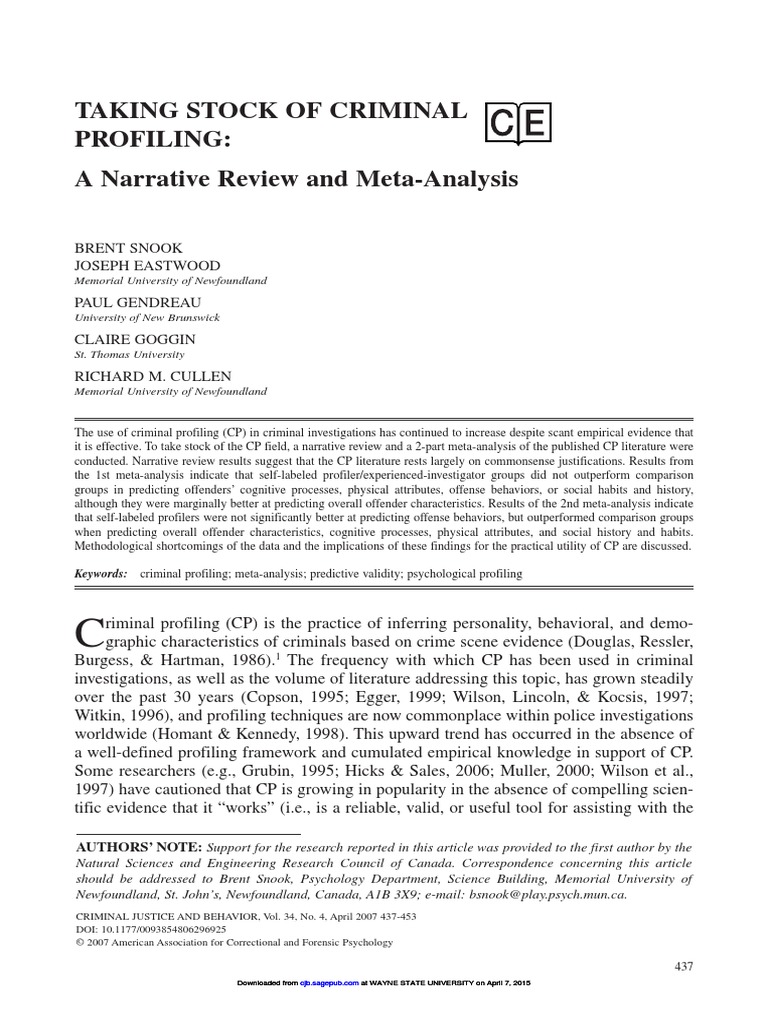 Taking Stock of Criminal Profiling: A Narrative Review and Meta-Analysis | Download Free PDF ...