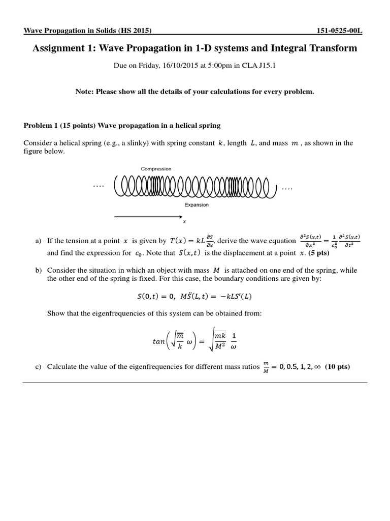 Assignment 1: Wave Propagation in 1-D Systems and Integral Transform | PDF | Wave Equation | Waves