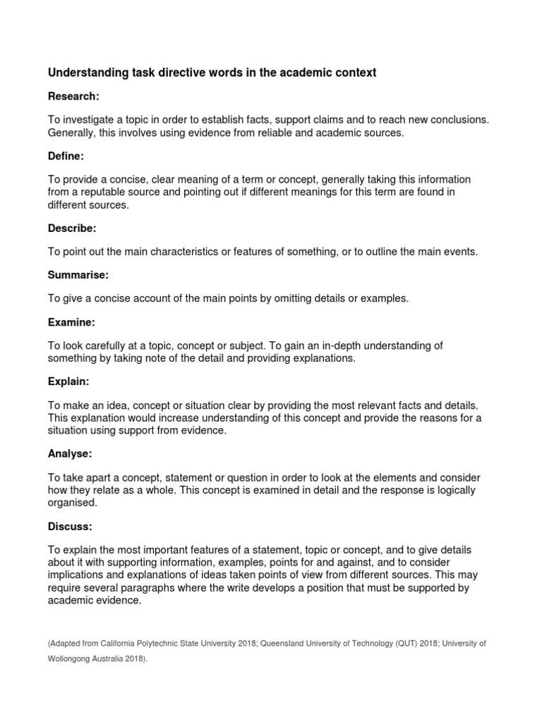 Definitions of Directive and Task Words - 1 | PDF | Reason ...