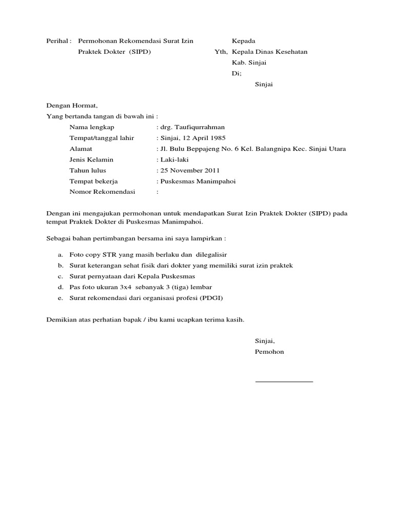 PERMOHONAN SIP REKOMENDASI KADISs | PDF