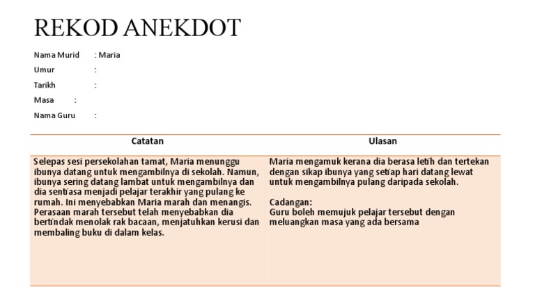 Contoh Rekod Anekdot | PDF