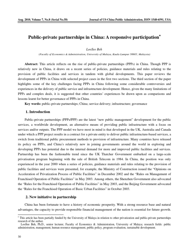 Public Private Partnerships in China. A Responsive Participation | PDF ...