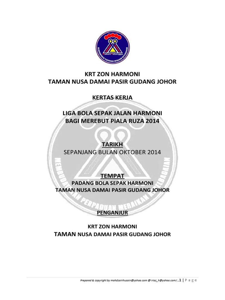 Contoh Kertas Kerja Program KRT Zon Harmoni Taman Nusa Damai | PDF