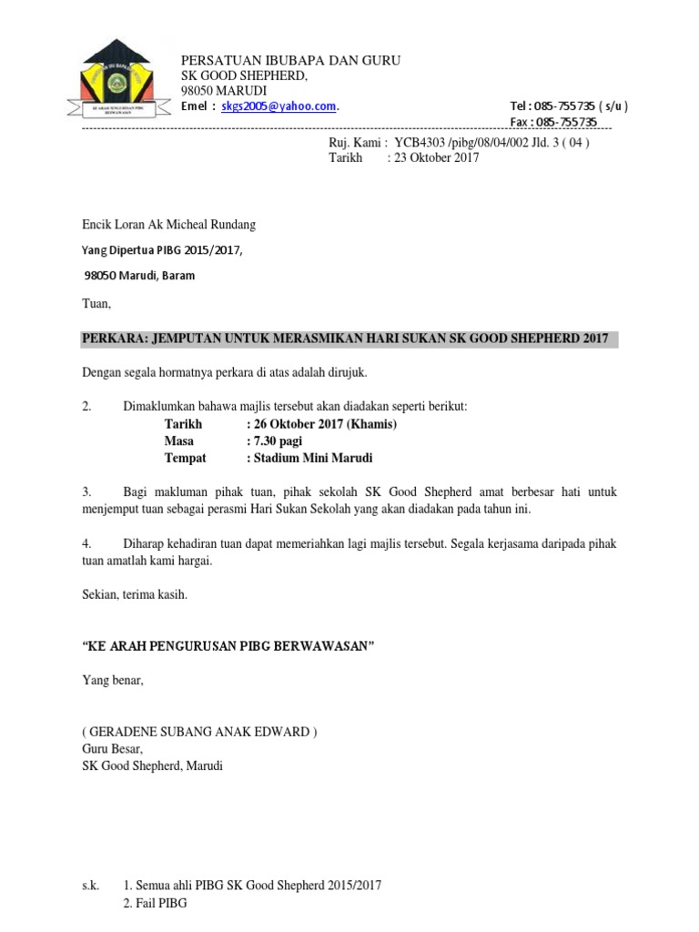 Surat Jemputan Perasmian Hari Sukan | PDF