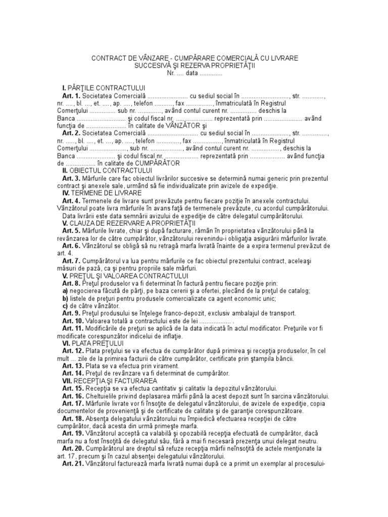 Contract de Vanzare Cumparare Cu Livrare Succesiva Si Rezerva Proprietatii | PDF