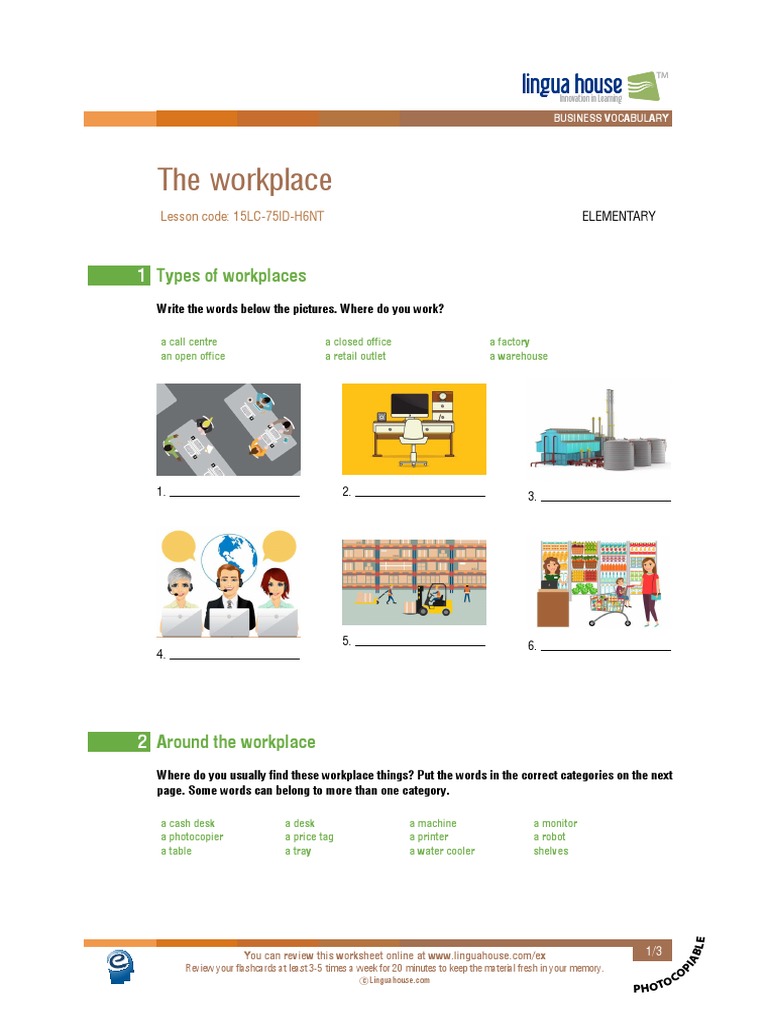 Elementary Business Vocabulary Worksheet | PDF | Desk | Languages