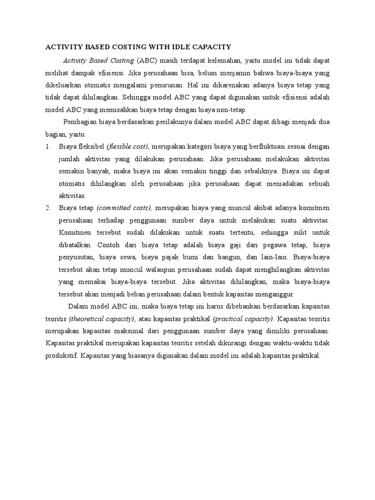 Activity Based Costing With Idle Capacity | PDF