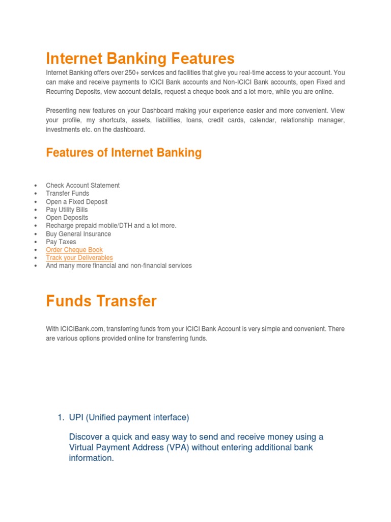 Internet Banking Features | PDF | Online Banking | Banks & Banking