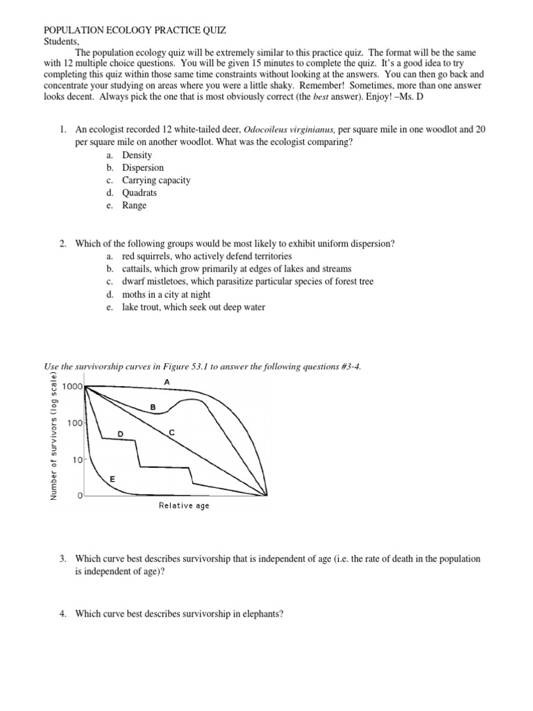 Population Ecology Practice Quiz | PDF | Predation | Population