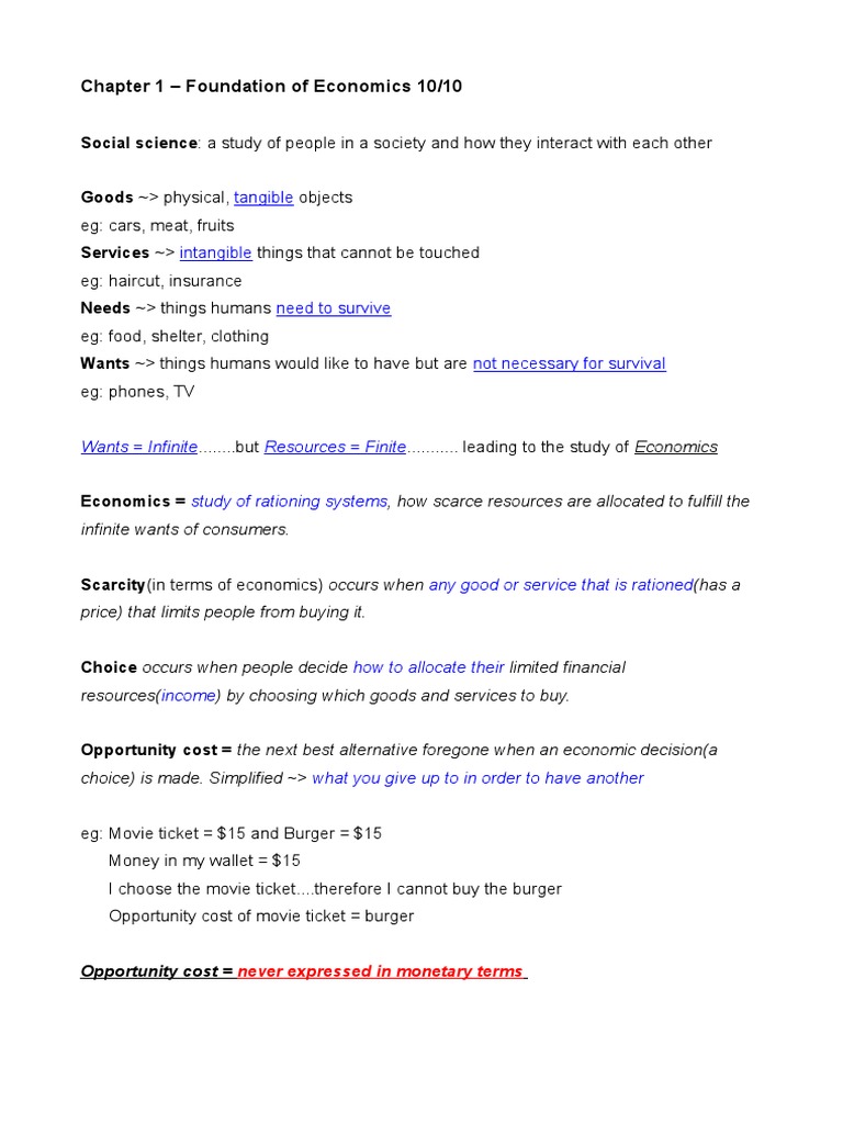 IBDP Economics HL Chapter 1 Notes | PDF | Factors Of Production | Gross ...