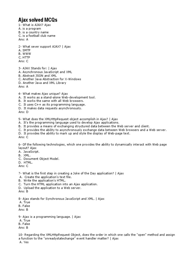 Ajax Solved MCQs - 1 | PDF | Ajax (Programming) | Java Script