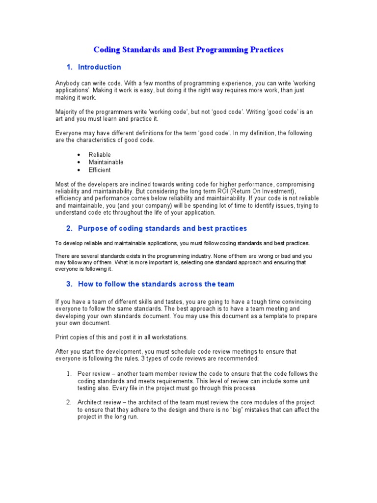 Coding Standards and Best Practices for Reliable and Maintainable Code ...