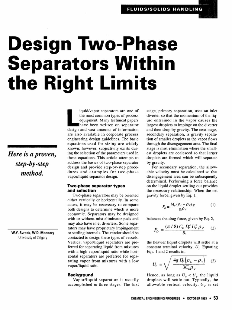 Design Two-Phase Separators Within The Right Limits | PDF | Drop ...