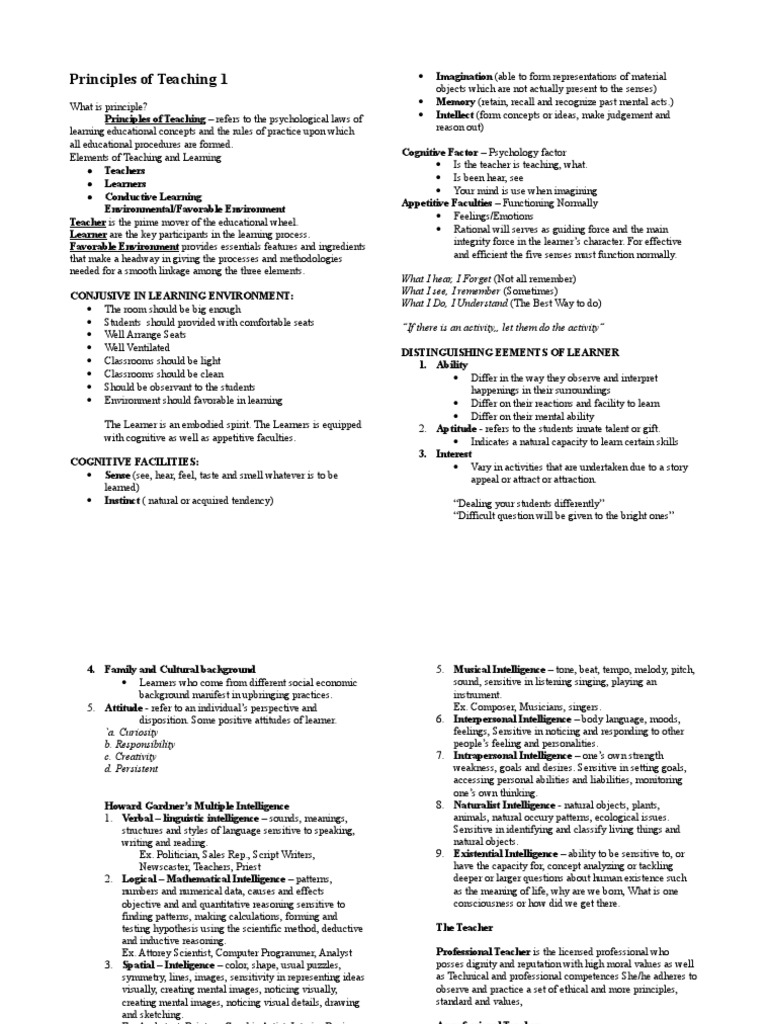 Principles of Teaching 1 Reviewer | PDF | Lesson Plan | Learning