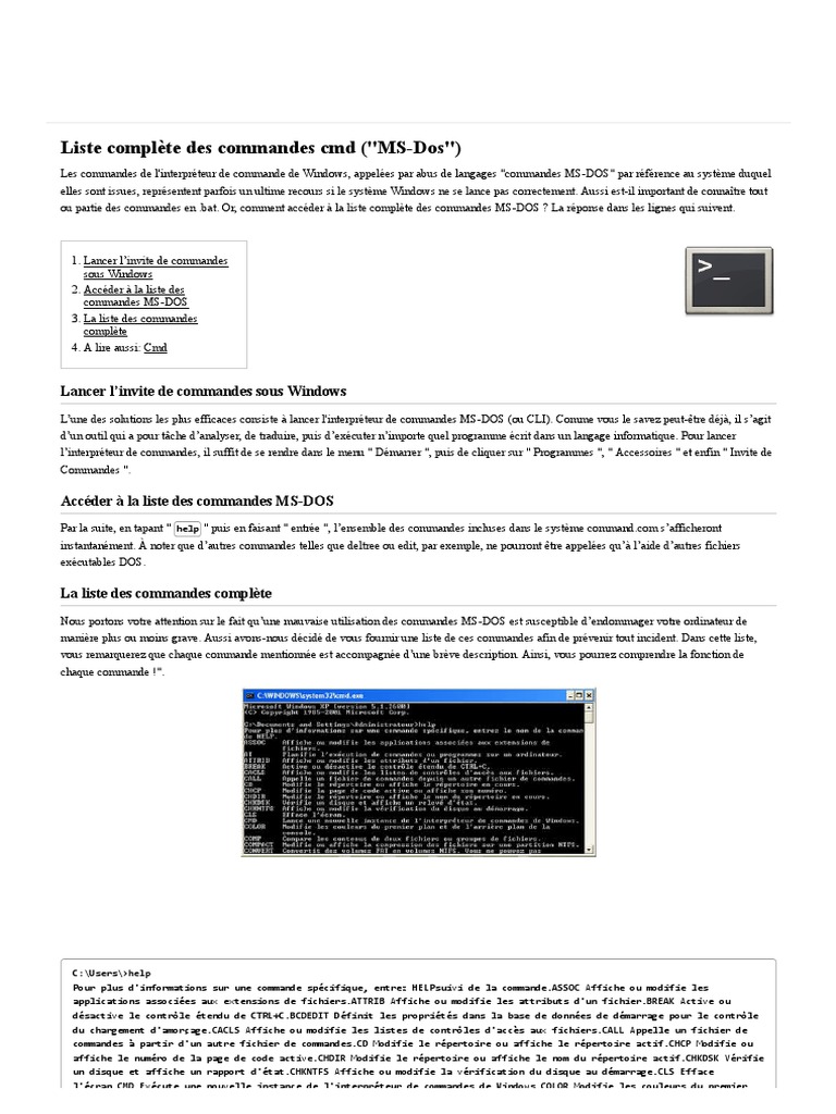 DOS Liste Complète Des Commandes CMD ( - MS-Dos - ) | PDF | Interface en ligne de commande ...