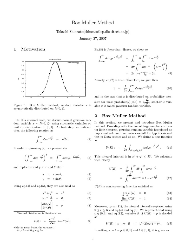 Box Muller Method: 1 Motivation | PDF | Normal Distribution ...