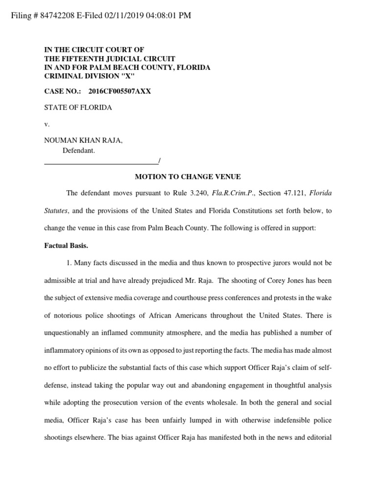 Nouman Raja Motion For Change of Venue | PDF