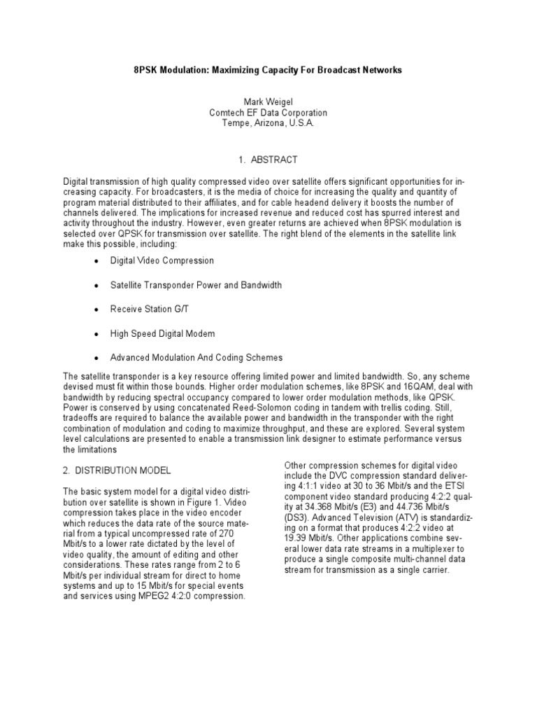8PSK Modulation Maximizing Capacity For Broadcast Networks PDF | PDF ...