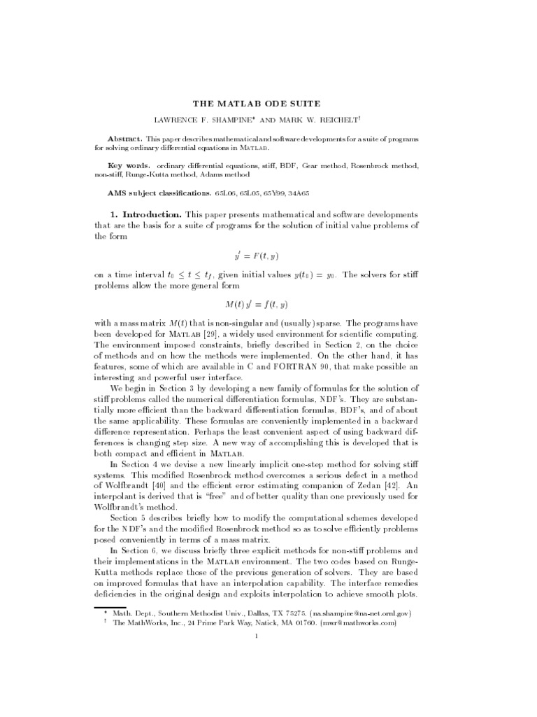 The ODE Suite MAtlab | PDF | Numerical Analysis | Ordinary Differential ... The ODE Suite MAtlab | PDF | Numerical Analysis | Ordinary Differential ...