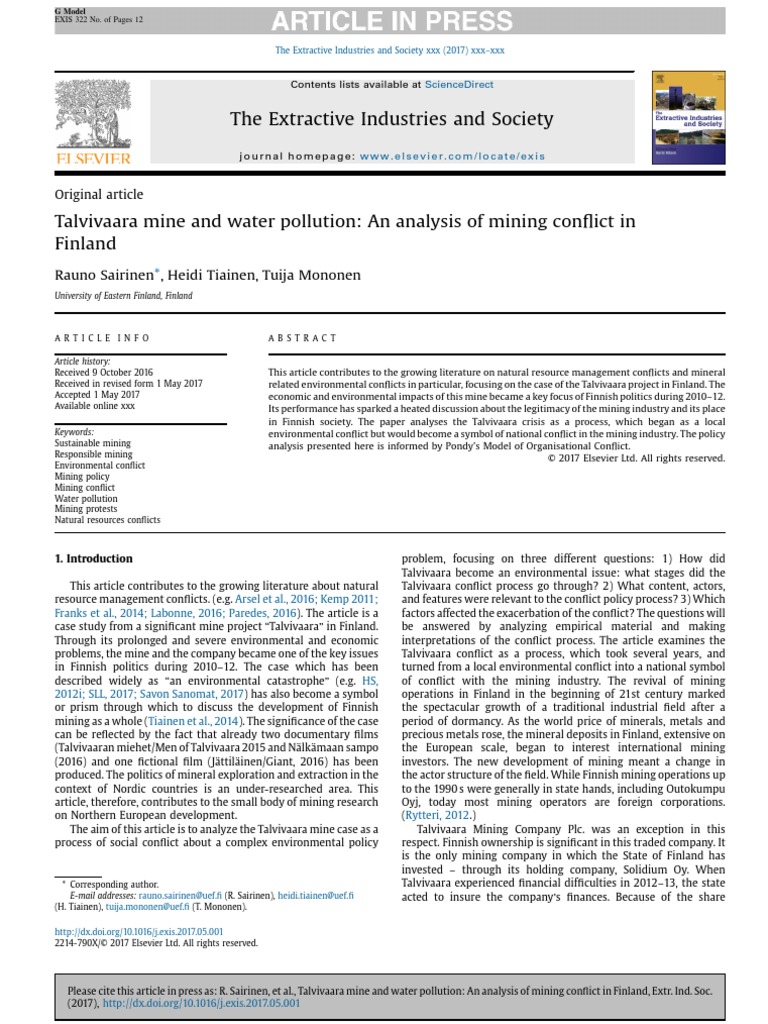 Sairinen, R., Tiainen, H., & Mononen, T. (2017) - Talvivaara Mine and ...