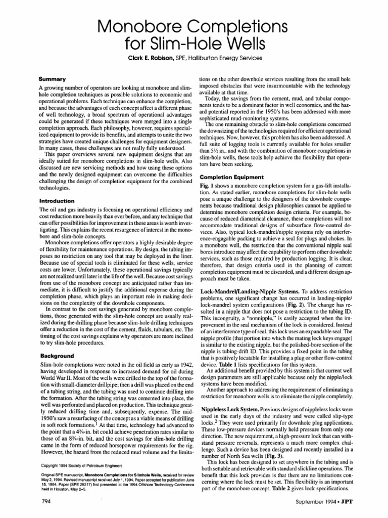 Monobore Completions For Slim-Hole Wells | PDF | Nature