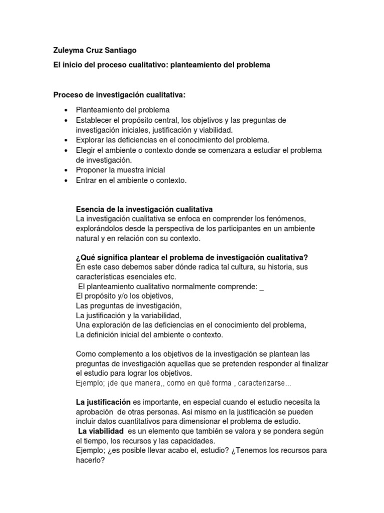 El Inicio de Proceso Cualitativo Planteamiento Del Problema | PDF | Salud y bienestar