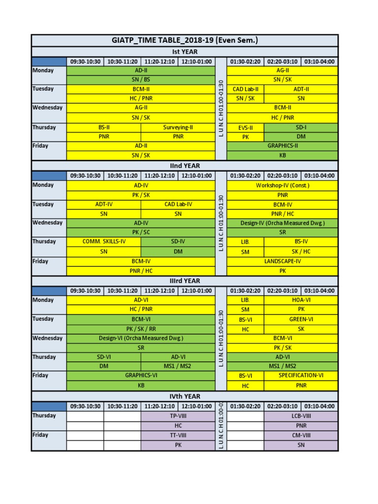 2018-19 Even Semester Time Table | PDF
