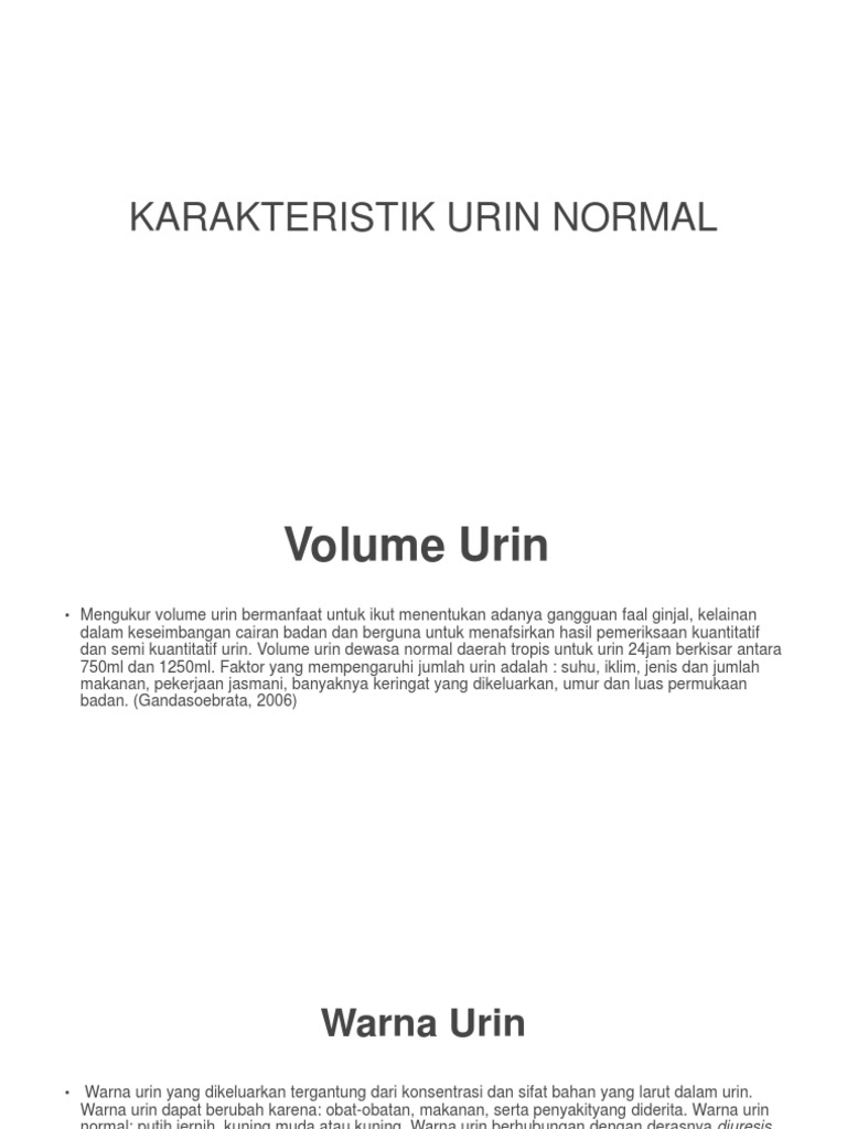 KARAKTERISTIK DAN PARAMETER PENTING URIN NORMAL | PDF